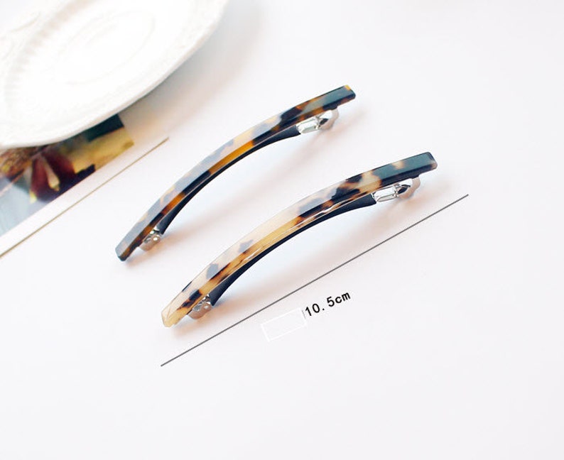 Tortoise Shell Hair Clip Acetate Domed Barrette Thin Long - Etsy