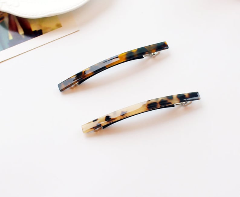 Tortoise Shell Hair Clip Acetate Domed Barrette Thin Long - Etsy