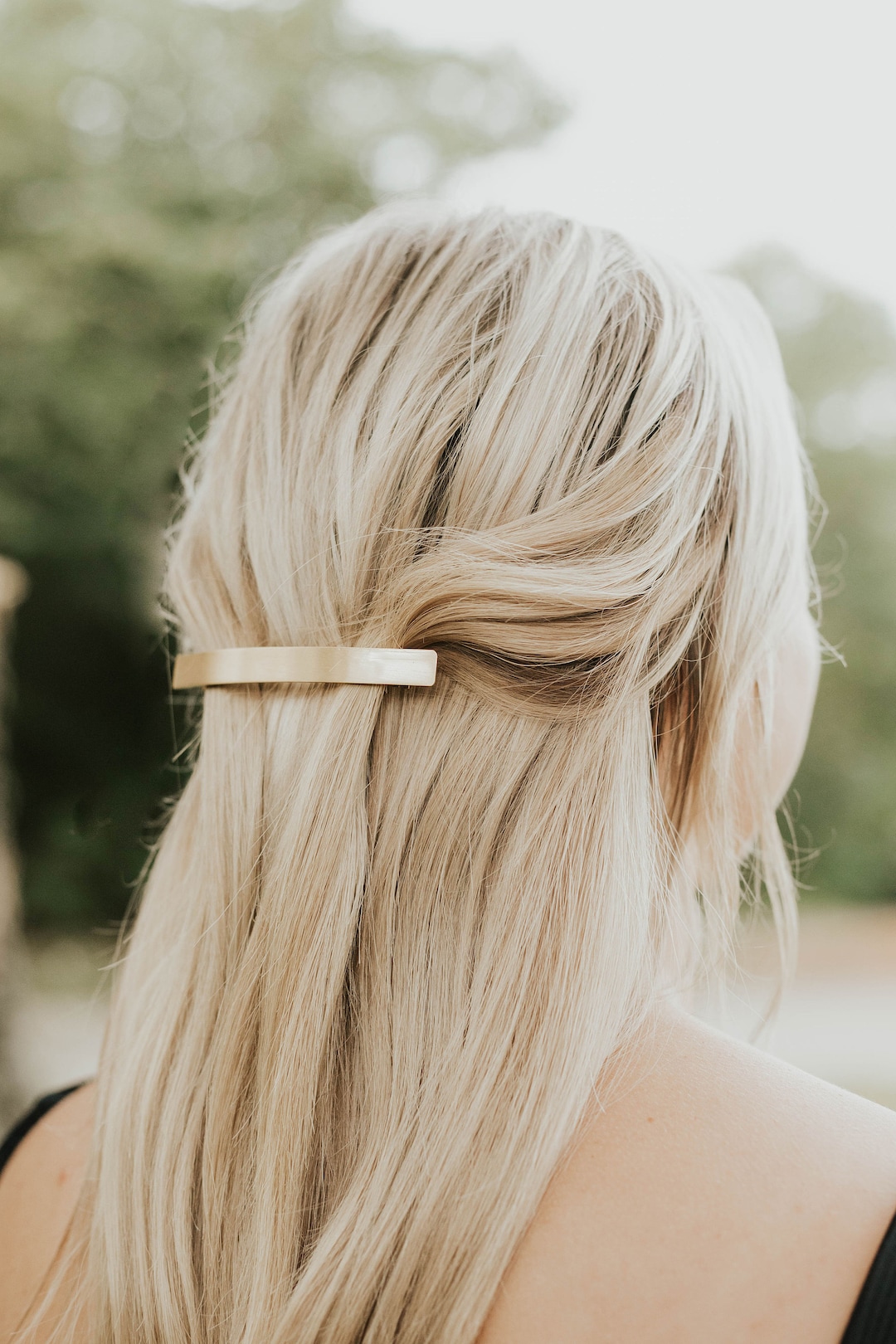 Bar Hair Clip in Gold or Silver Domed Metal Barrettes Minimal Casual ...