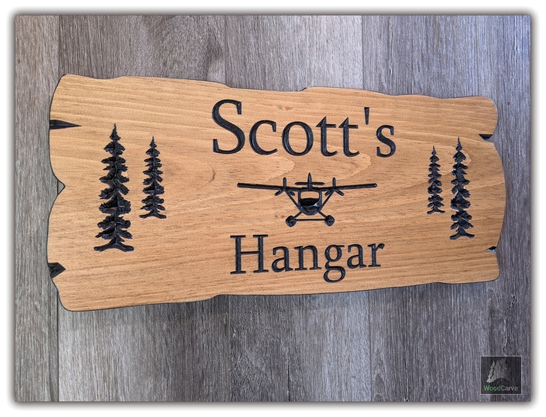 Personalized Carved Wood Sign: Airplane & Trees, Cabin Decor (8x18") - Etsy