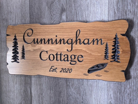 Personalized Carved Outdoor Sign With Trees and Canoe Perfect - Etsy Canada