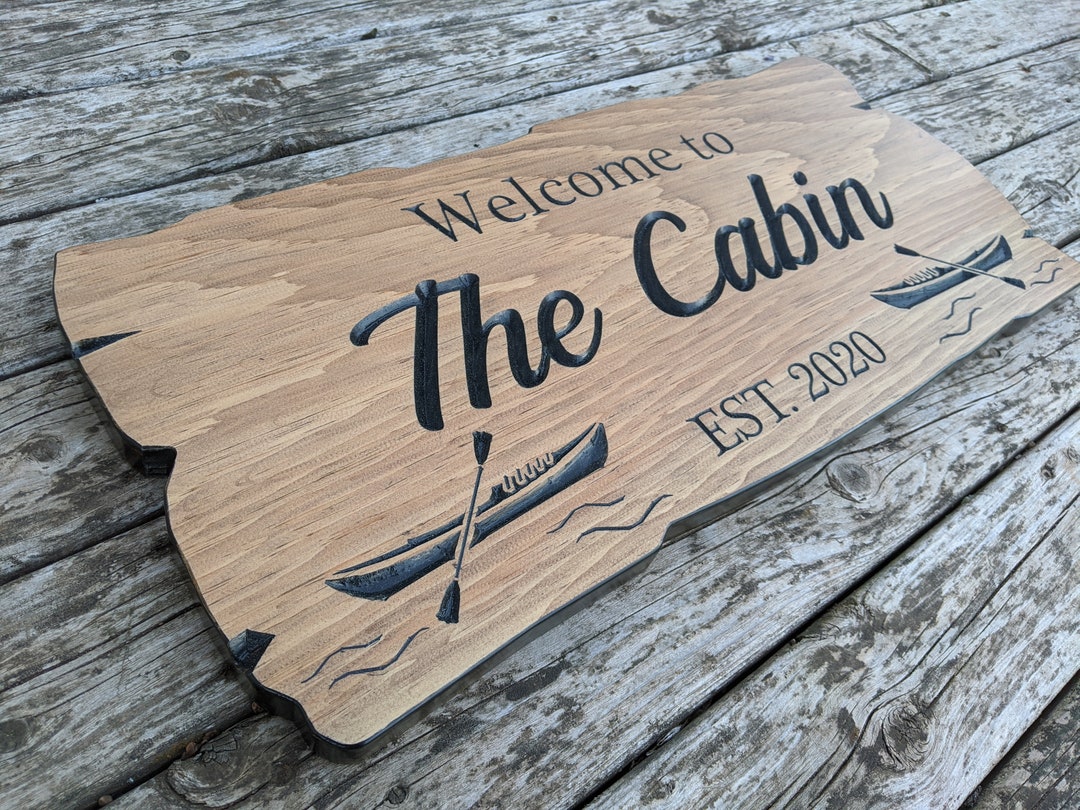 Personalize Outdoor Carved Sign With Kayaks , Wooden Carved Cabin Sign ...