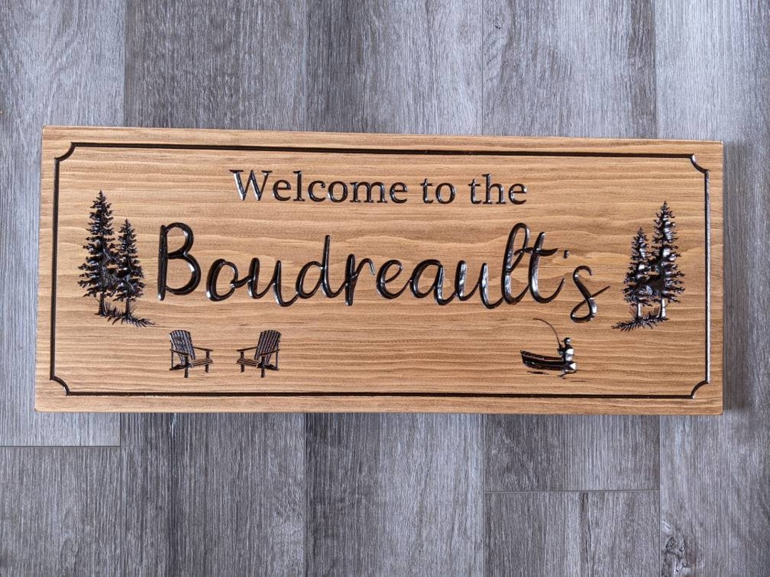 Personalized Welcome Sign With Trees ,muskoka Chairs and Fisherman ...