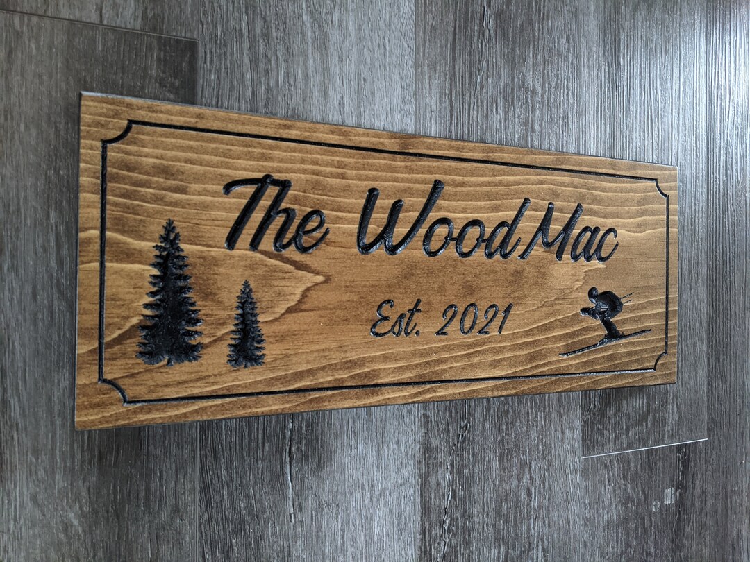 Personalized Carved Outdoor Sign With Trees and Skis , Perfect for Home ...
