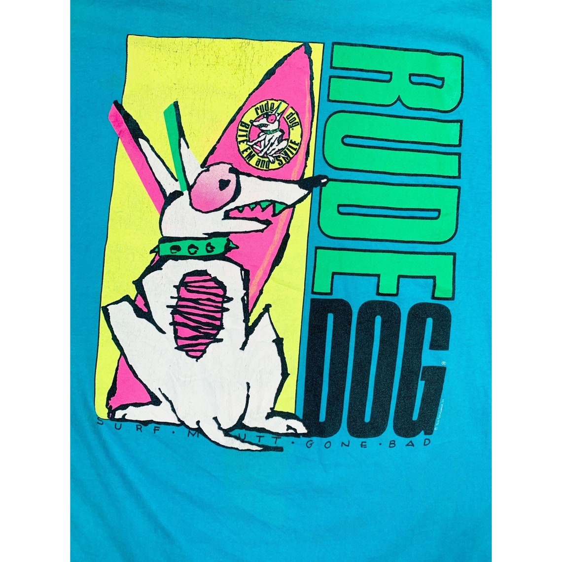 Vintage Rude Dog T-Shirt Neon Blue Surf Beach Single Stitch | Etsy