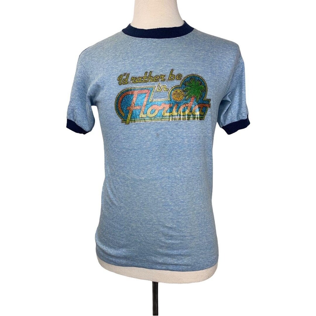Vintage 1980's Florida Blue Ringer Shirt - Etsy