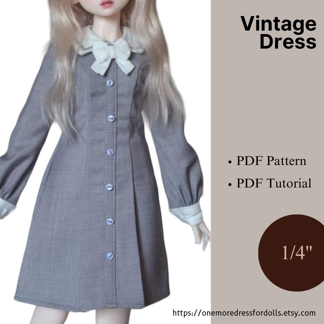 Vintage Dress PATTERN for Bjd Doll, Doll Clothes Pdf Sewing Pattern ...