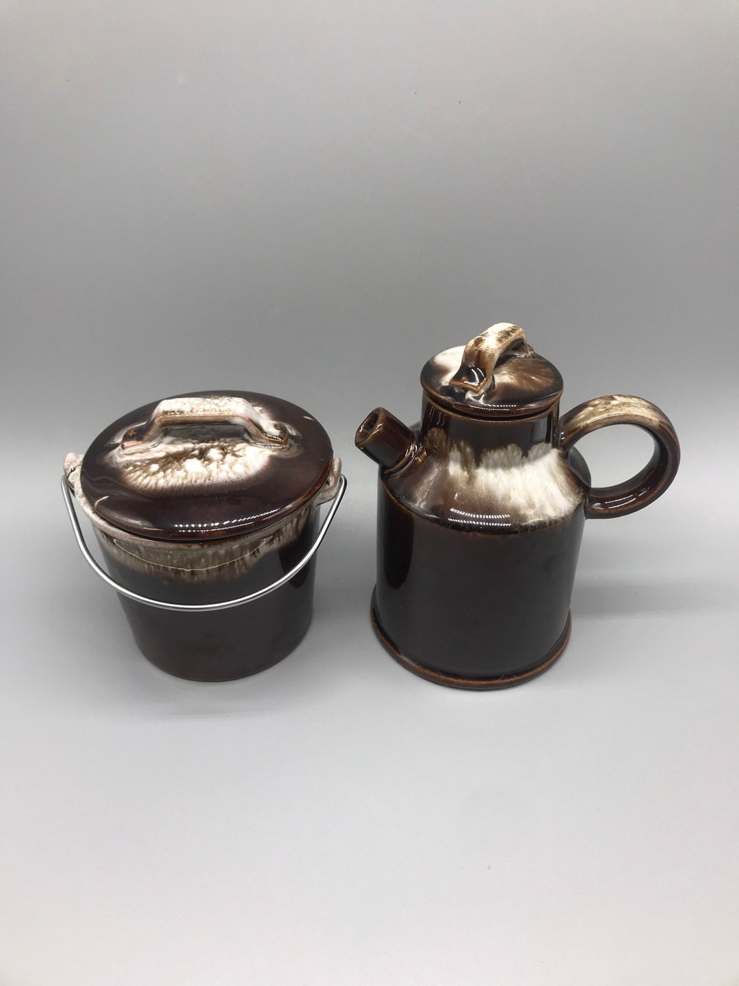 MCM Brown Drip Glaze Lugene's Japan Cream and Sugar Redware Set-bucket ...