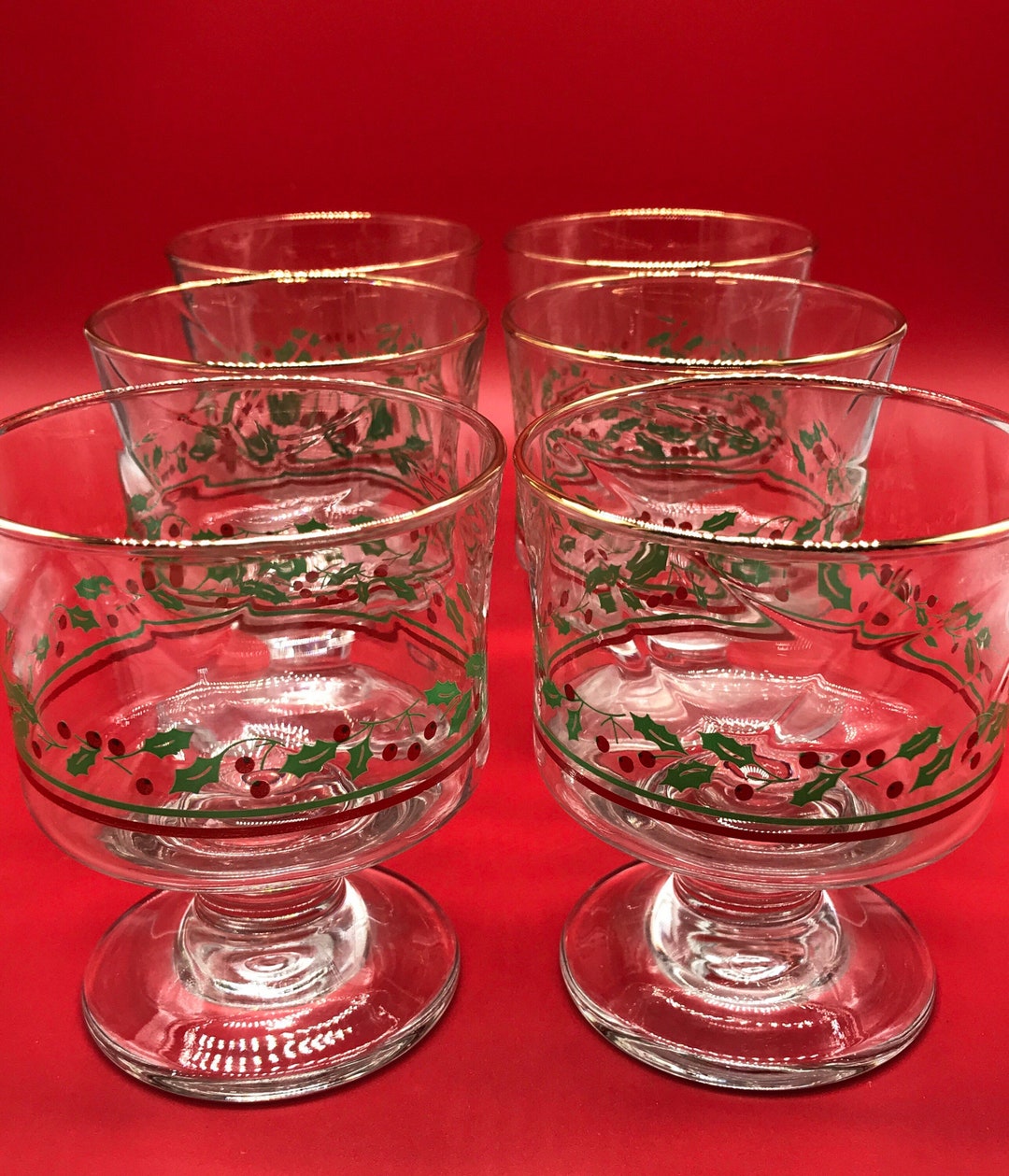 Vintage Libbey Christmas Holly Sherbet Dessert champagne Glasses Set of 6 - Etsy