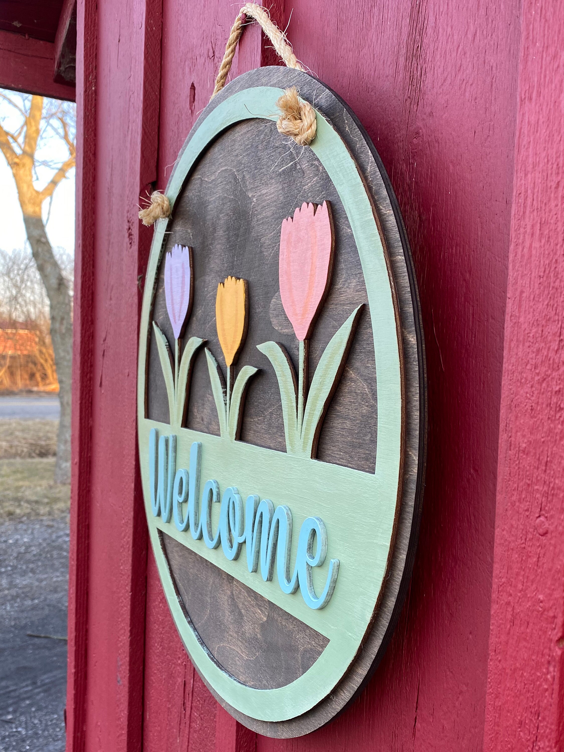 Welcome Door Sign | Spring Door Decor | Farmhouse Door Wreath ...