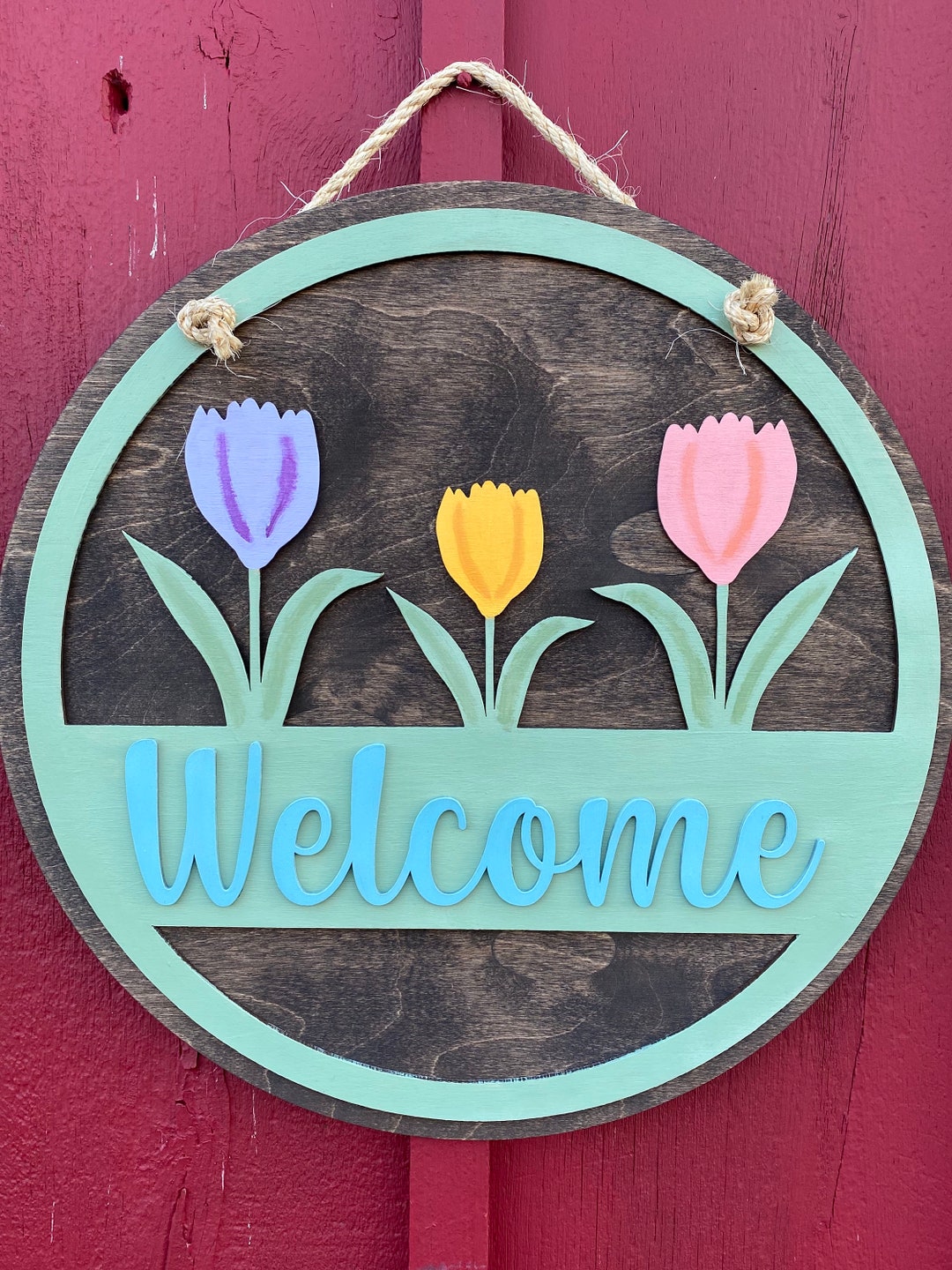 Welcome Door Sign | Spring Door Decor | Farmhouse Door Wreath ...