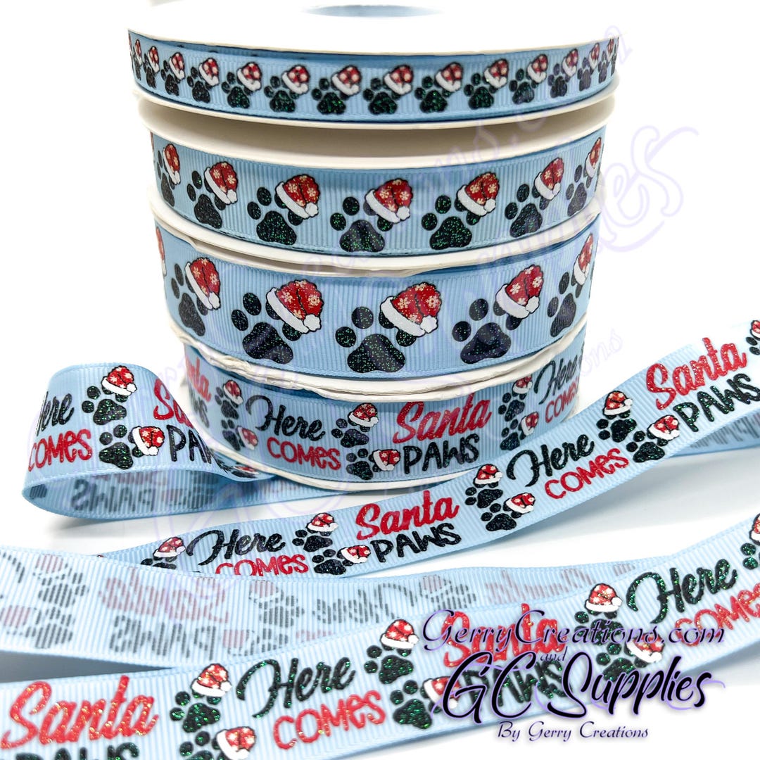 Santa Paws - Light Blue - USDR Grosgrain Ribbon 7/8”, 7/8”, 5/8” & 3/8 ...