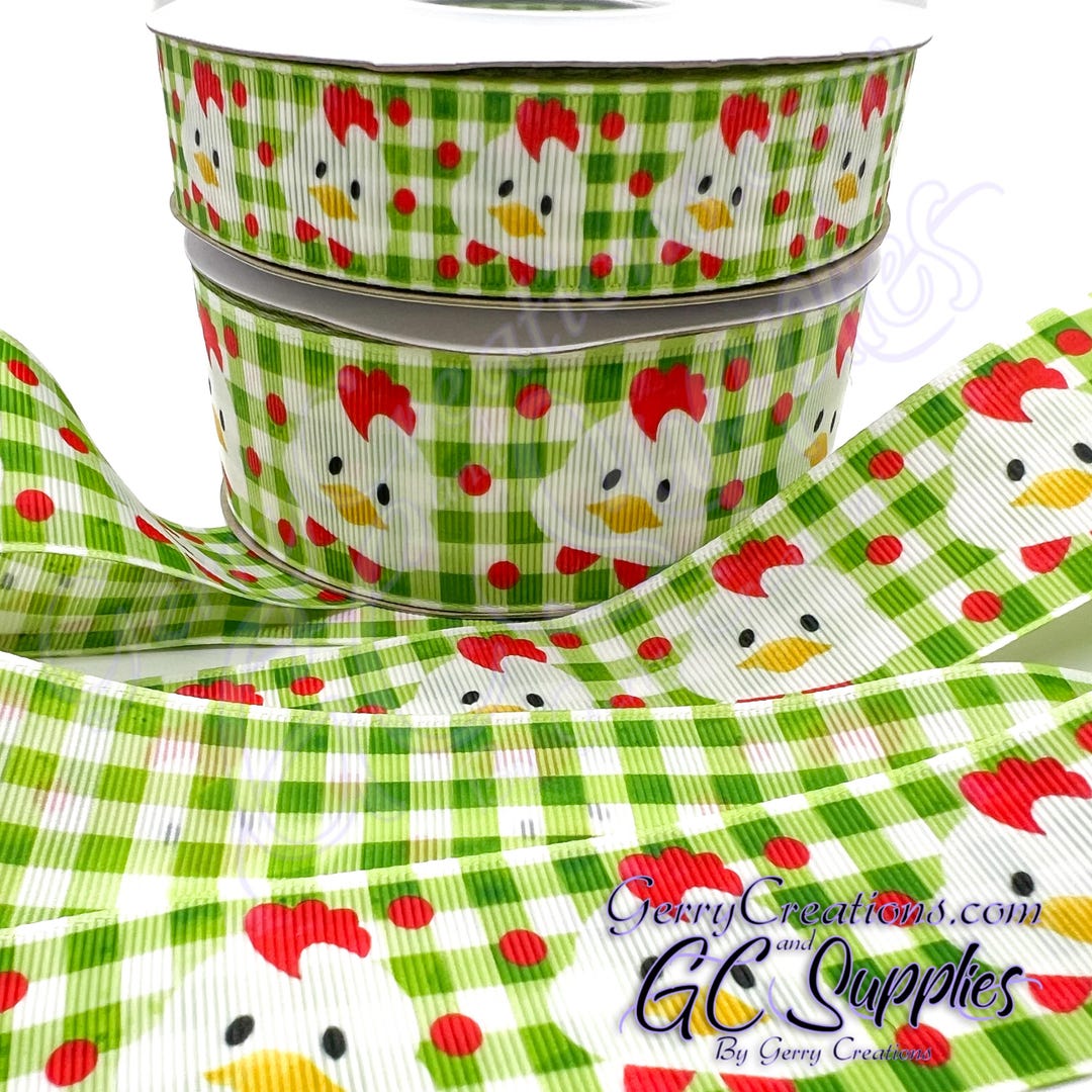 Chickens - USDR Grosgrain Ribbon 1.5” & 7/8” Cute Farm Chicken Roosters ...