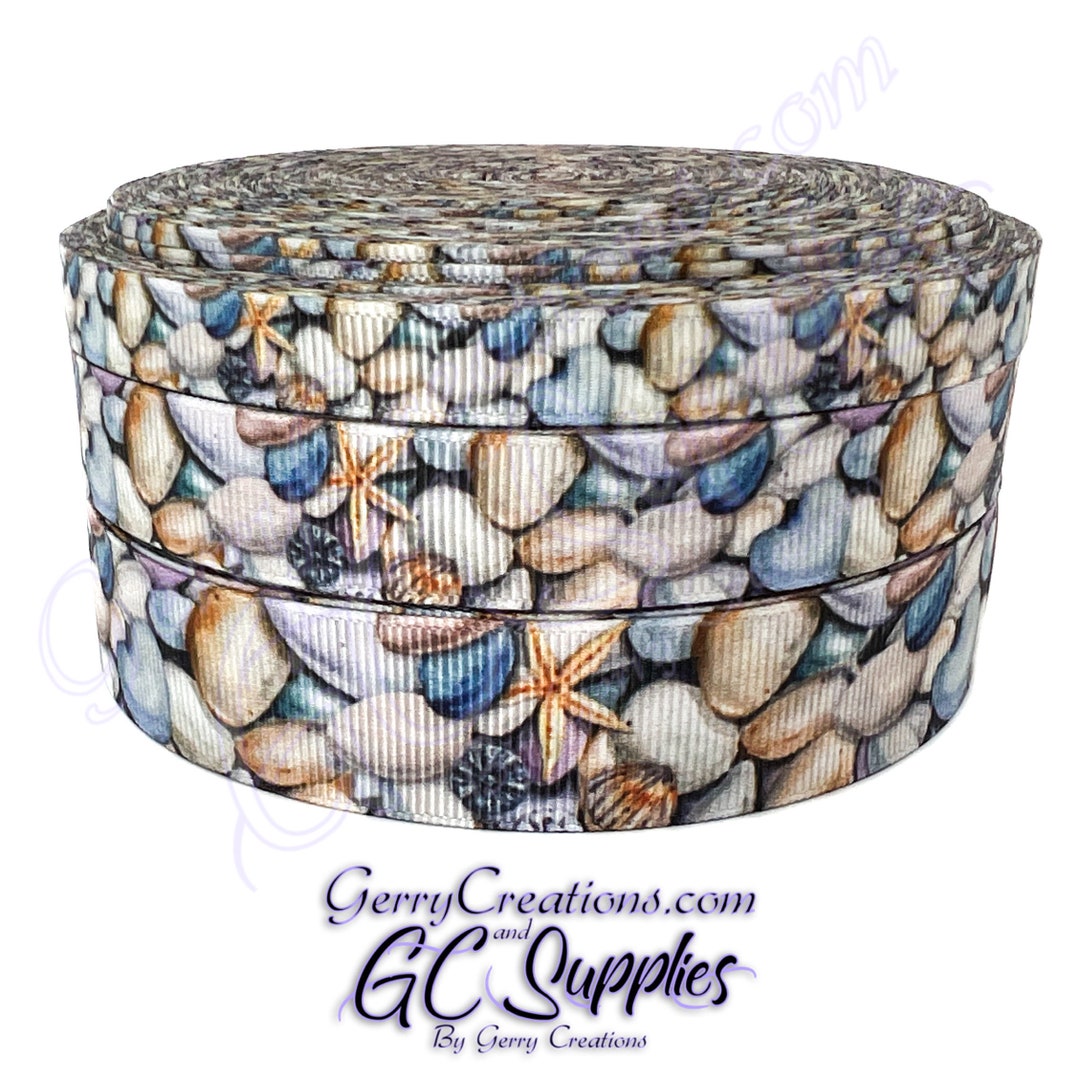 Seashore USDR Grosgrain Ribbon 7/8, 5/8 & 3/8 Beach Pretty Pebbles and ...