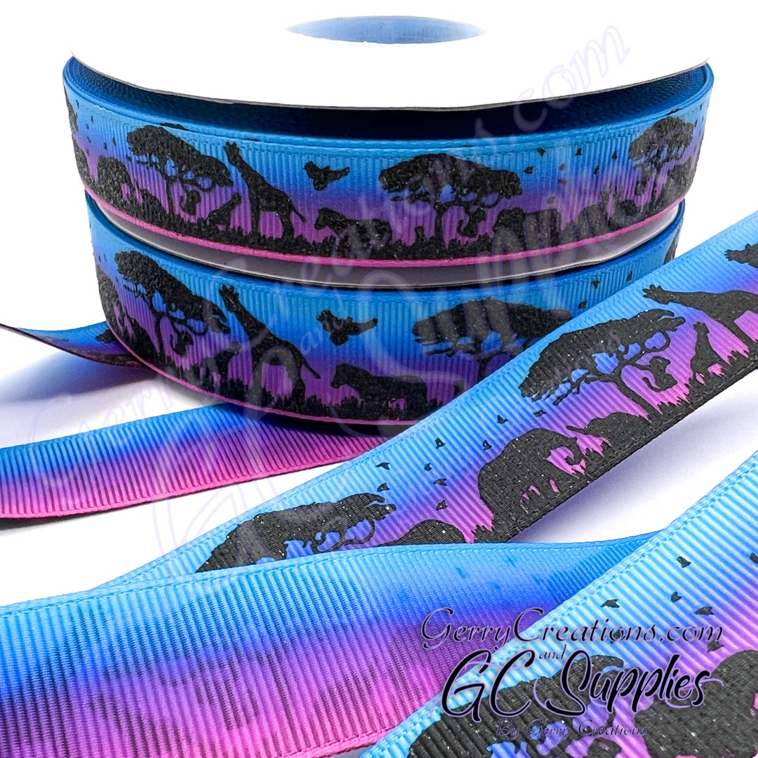 Safari Silhouette - Blue to Purple Ombre - USDR Grosgrain Ribbon 7/8 ...