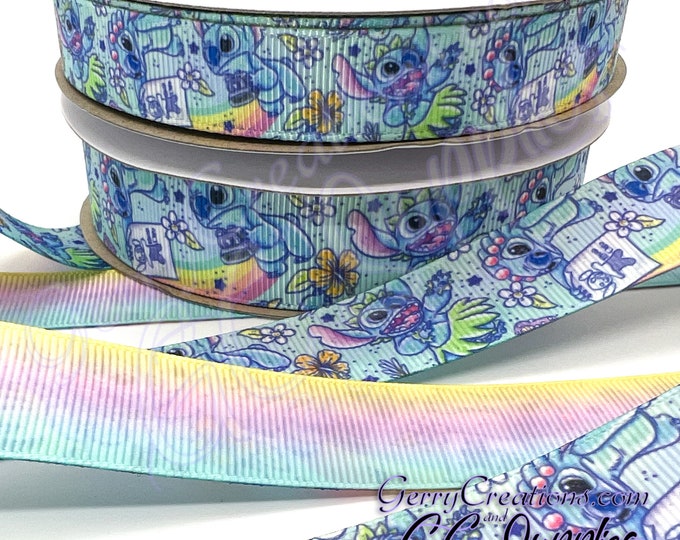 Blue Alien USDR Grosgrain Ribbon 7/8 & 5/8 Cartoon With Rainbow Having ...