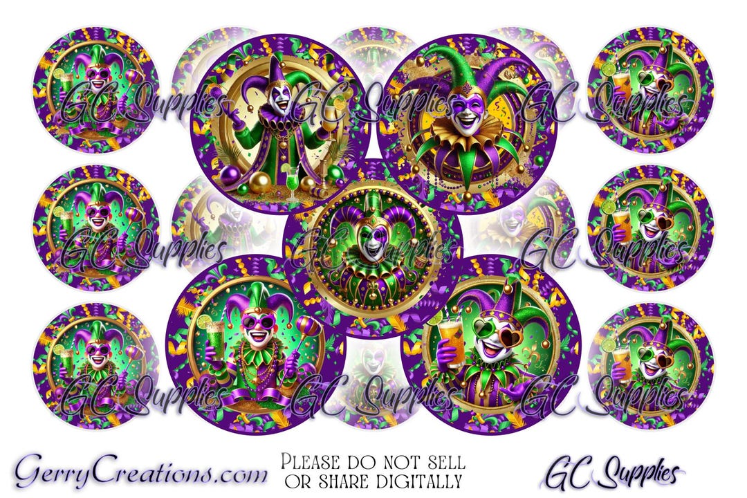 Mardi Gras Fun Jesters BCI Digital Download Only Bottle Cap Images Bow ...