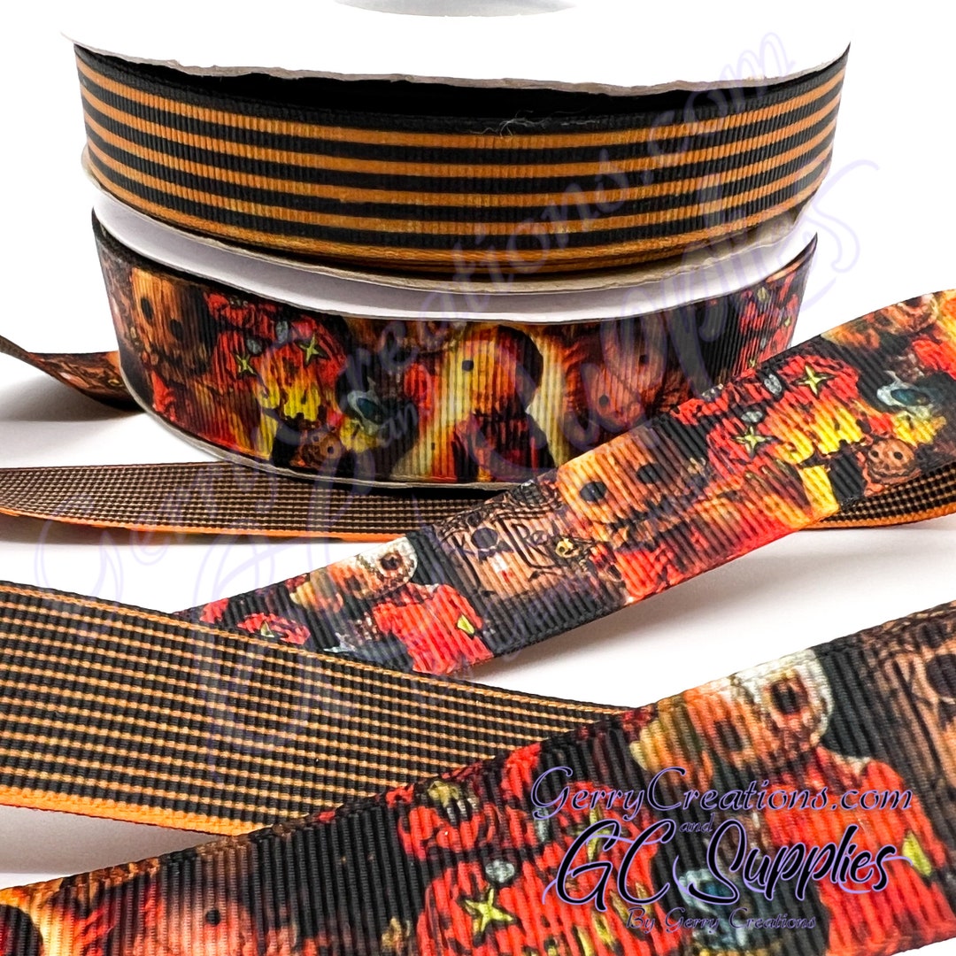 Horror Movie Pumpkin Head - USDR Grosgrain Ribbon 7/8” Pumpkin Man & 5/ ...