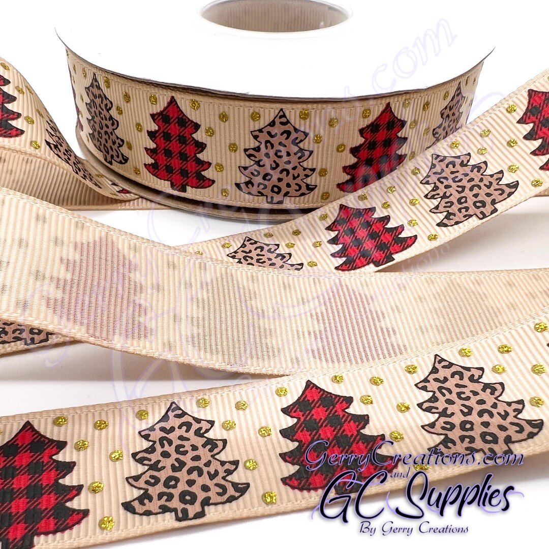 Buffalo Plaid & Leopard Print Christmas Trees - USDR Grosgrain Ribbon 7 ...