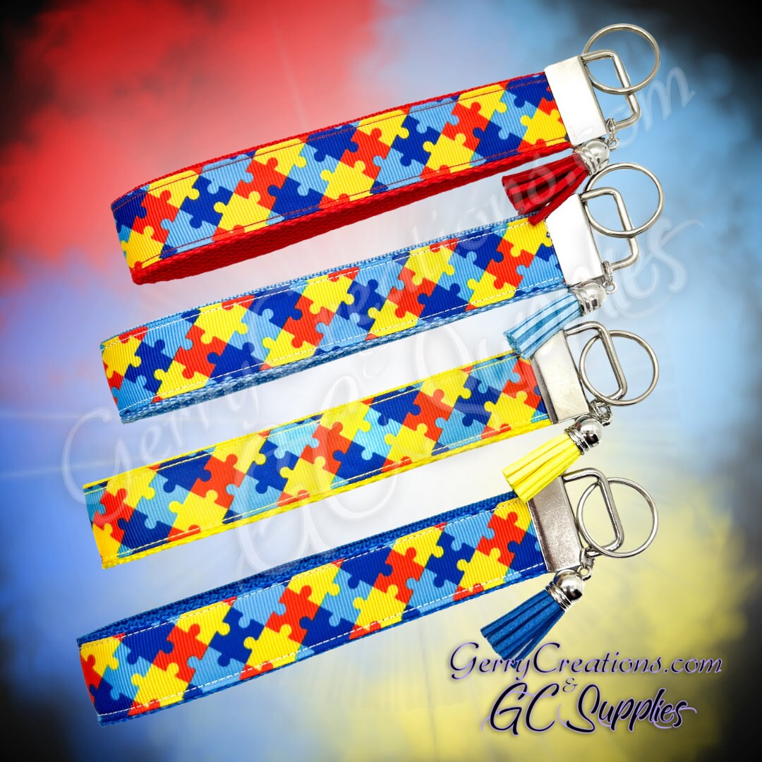 Awareness - Autism Autistic Puzzle Piece Pattern Ribbon Keyfob Keyring ...
