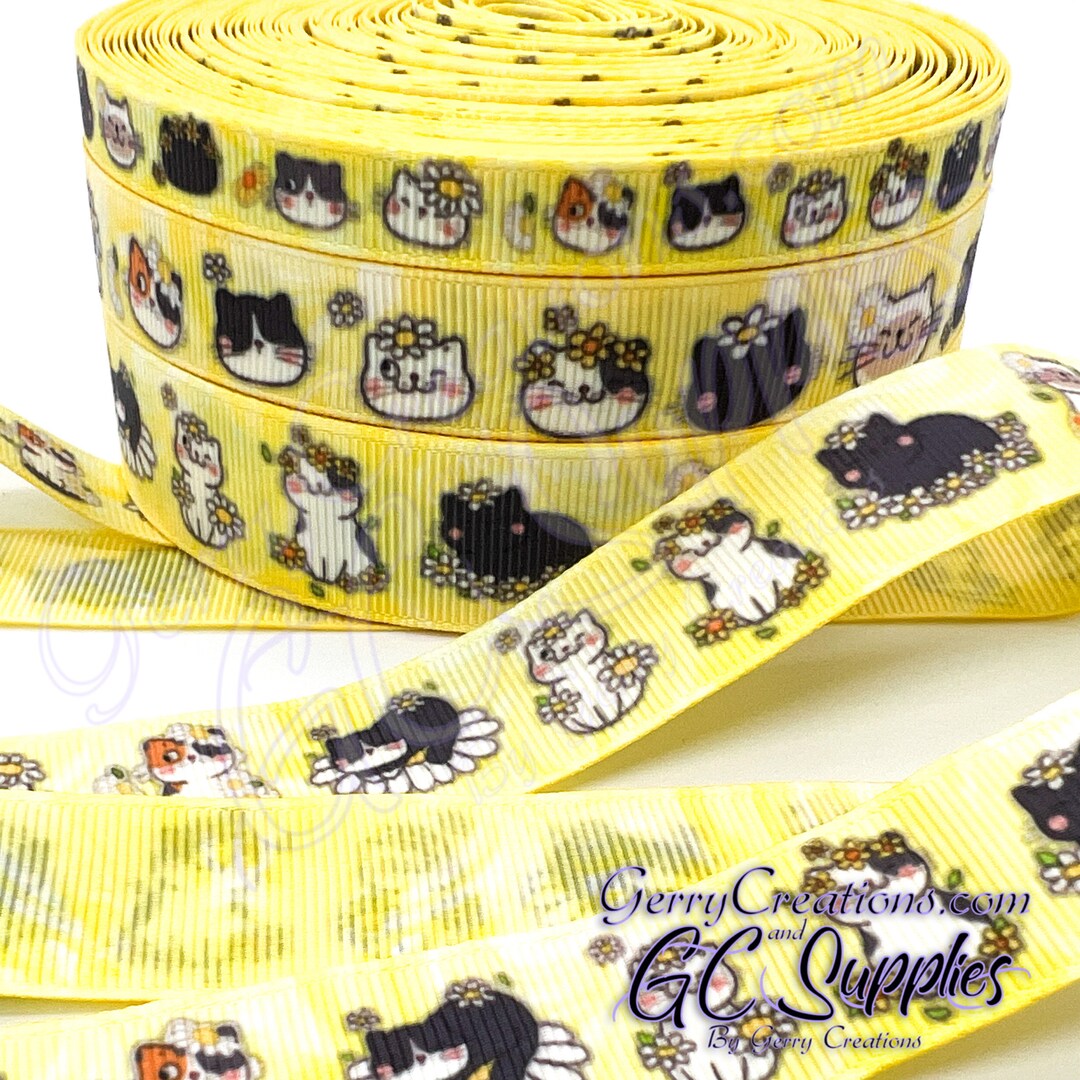 Daisy Cats USDR Grosgrain Ribbon 7/8, 5/8 & 3/8 Cute Kitty Cat on ...