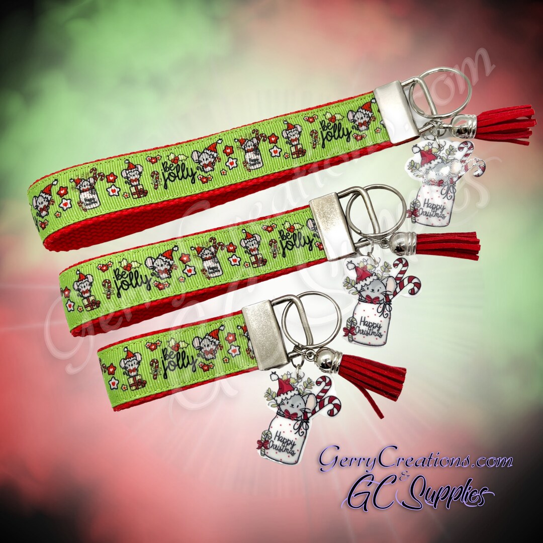 Christmas Mouse - Be Jolly Holly Festive Holiday USDR Ribbon Keyfob ...