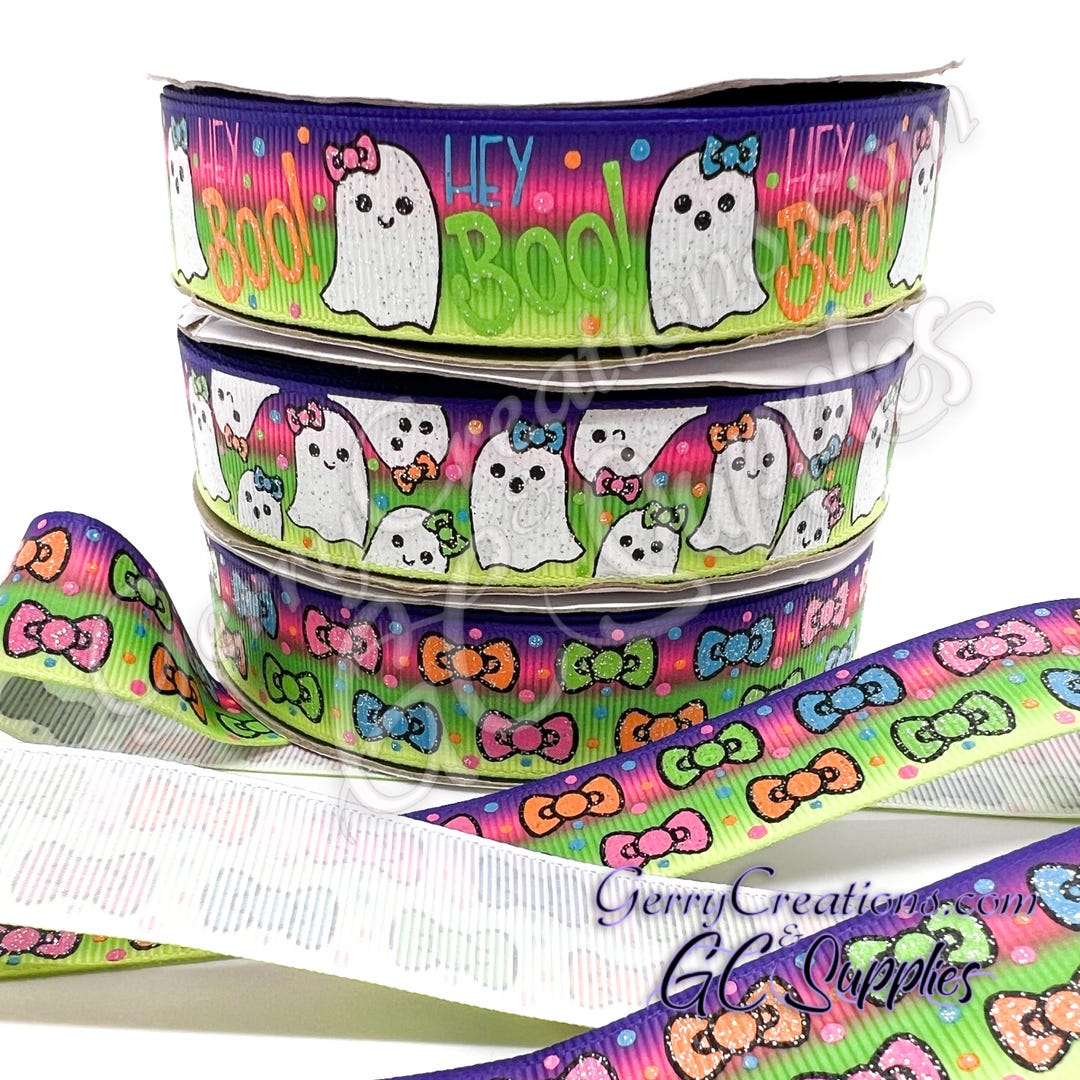 Hey Boo Ghosts and Bows - Ombre - USDR Grosgrain Ribbon 7/8” Halloween ...
