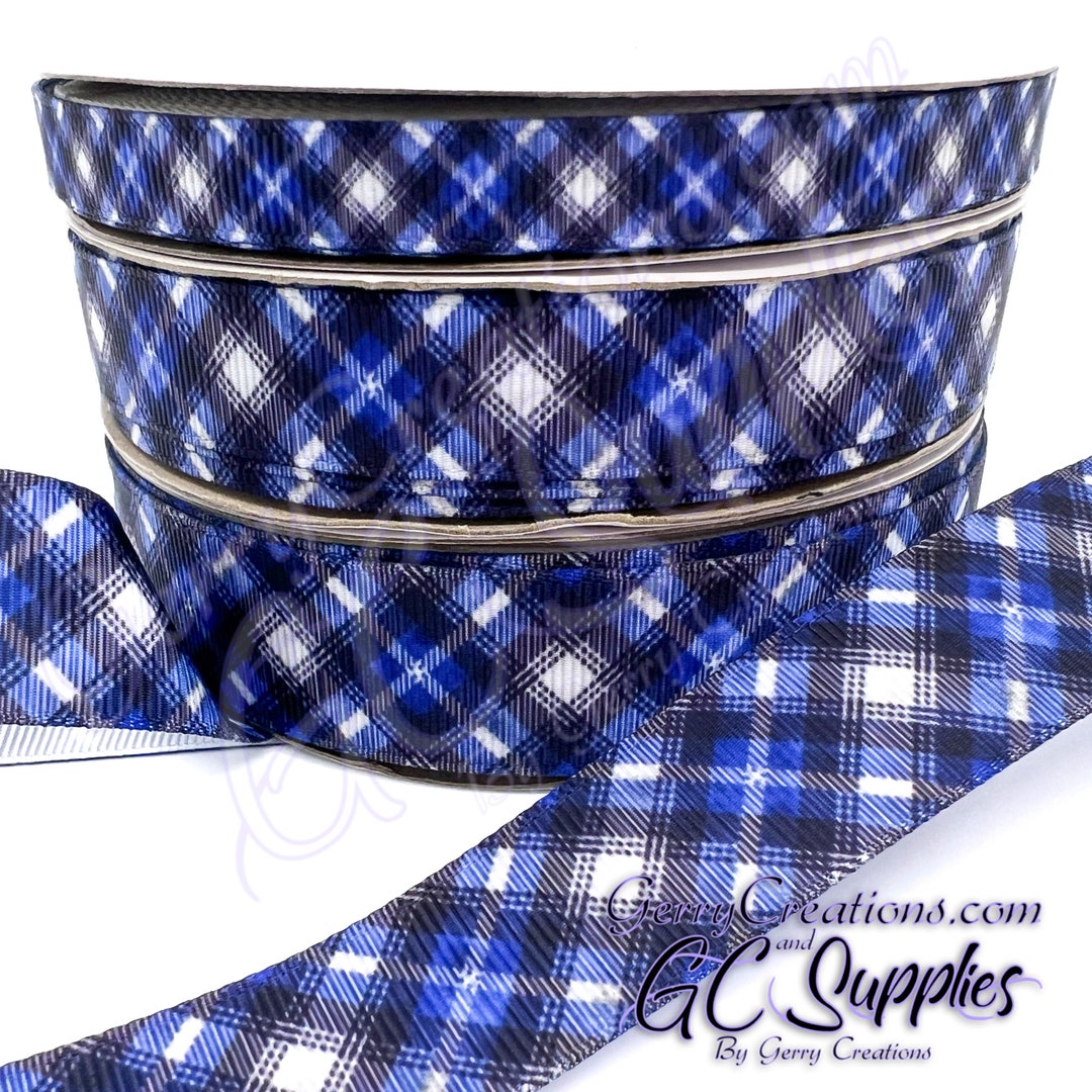 Plaid - Blue - USDR Grosgrain Ribbon 7/8”, 5/8” & 3/8” Plaid Tartan ...