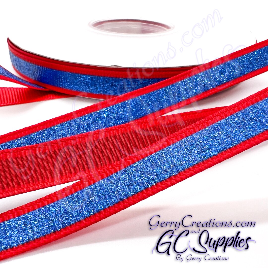 Soft Royal Blue Glitter Stripe - USDR Grosgrain Ribbon 3/8” on Red - Etsy