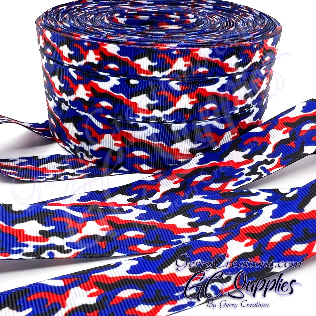 Patriotic Camo - USDR Grosgrain Ribbon 7/8”, 5/8” & 3/8” Red White Blue ...
