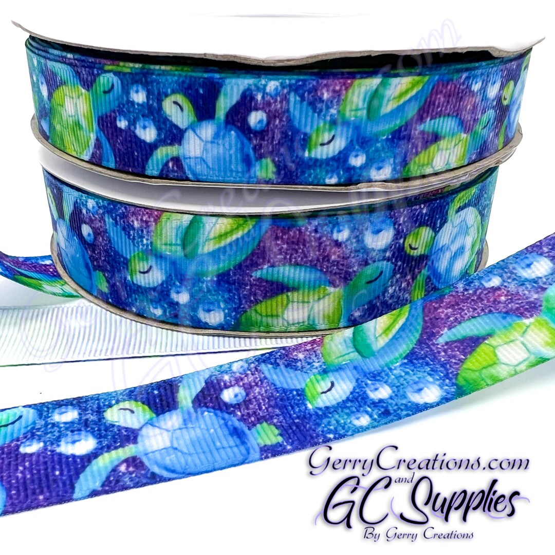 Sea Turtle - Galaxy - USDR Grosgrain Ribbon 7/8” & 5/8” Watercolor Sea ...