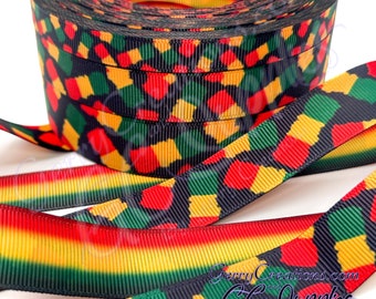 Juneteenth USDR Grosgrain Ribbon 7/8, 5/8 & 3/8 Rasta Colors Ombre Red ...
