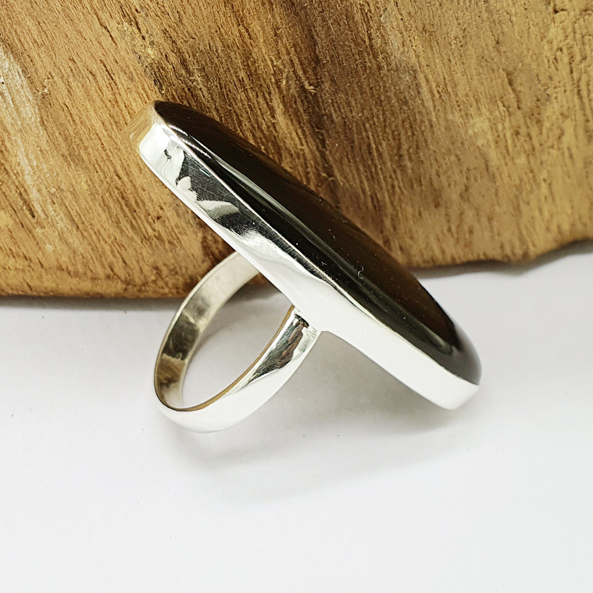 Solid 925 Sterling Silver Ring Long Oval Shape Black Onyx | Etsy