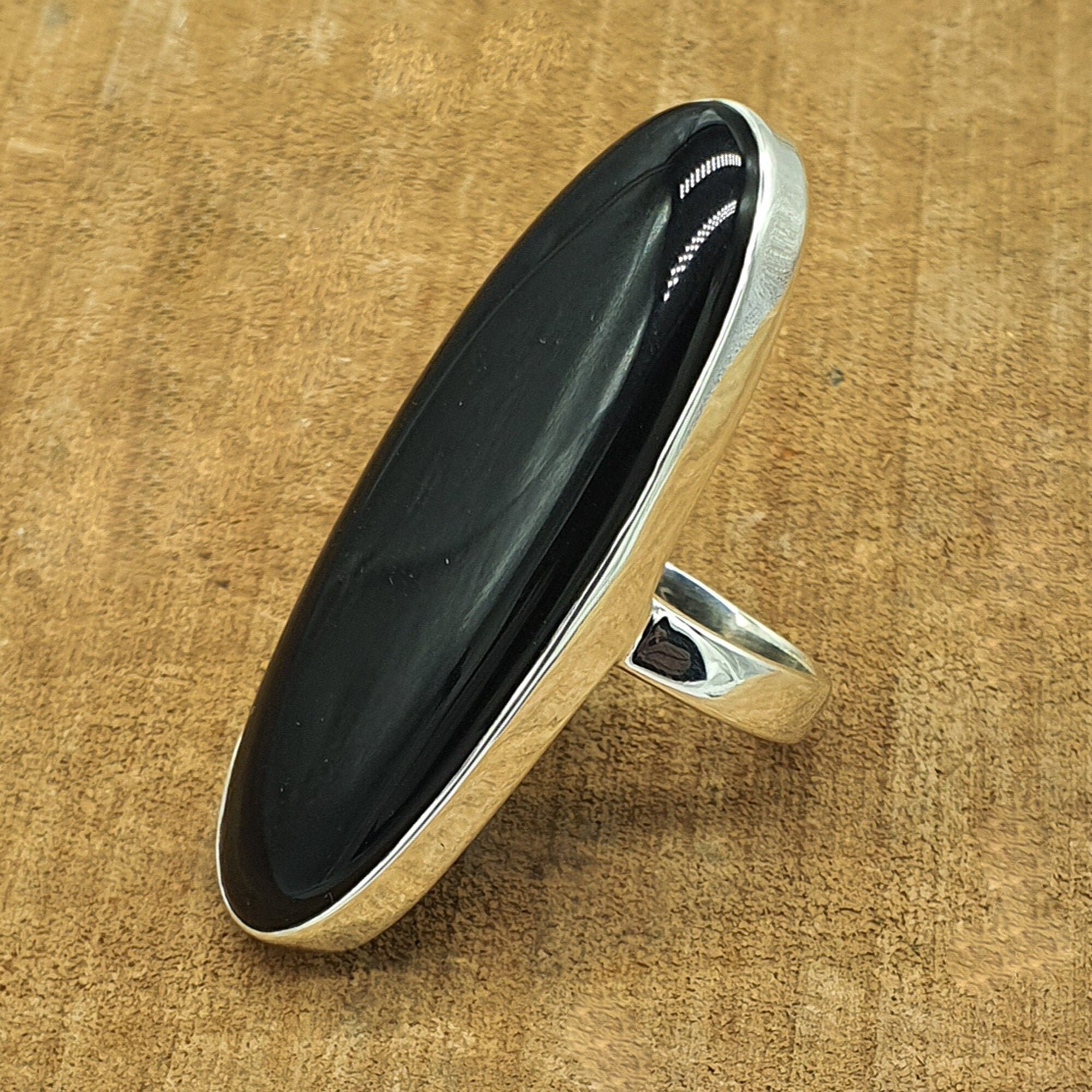 Solid 925 Sterling Silver Ring, 40x14 Mm Oval Black Onyx Handmade Ring ...