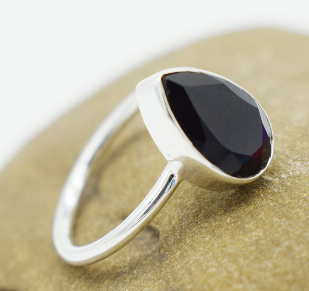 925 Sterling Silver Ring With Natural Black Onyx | Handmade Pear Shape ...