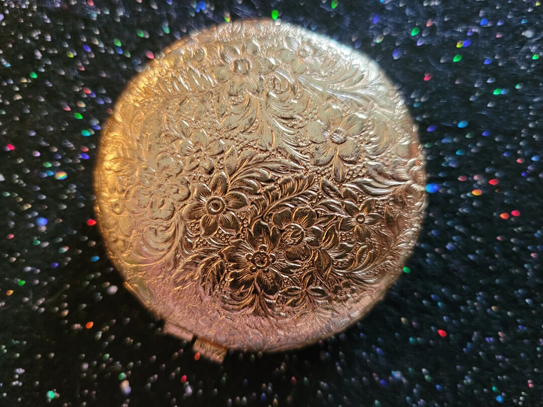 Vintage Etched Gold Tone Revlon "love Pat" Compact - Etsy