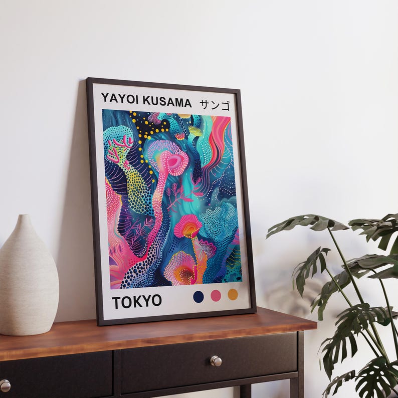 Yayoi Kusama Mushroom Poster Modern Pop Art Print Japanese Abstract ...