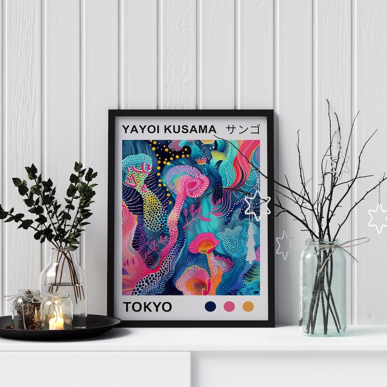 Yayoi Kusama Mushroom Poster Modern Pop Art Print Japanese Abstract ...
