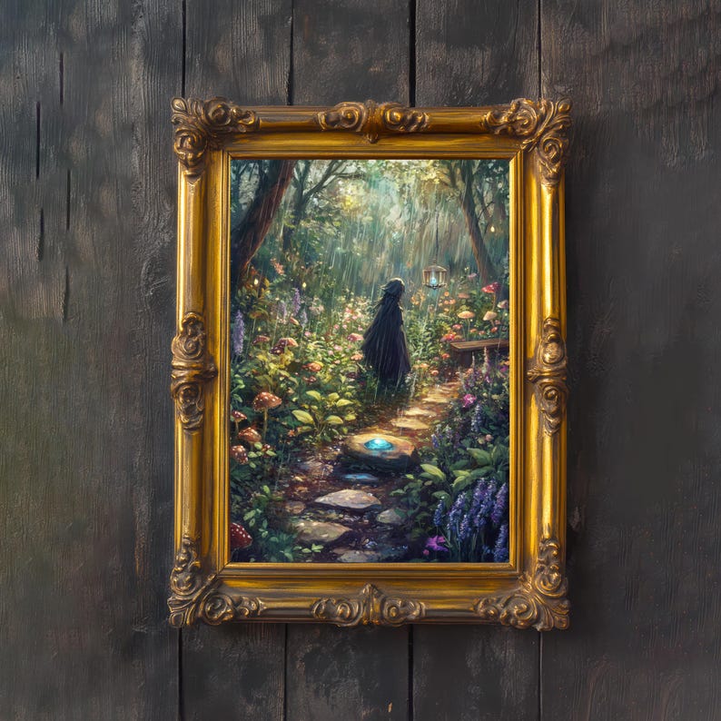 Rain Summoning Garden Cottagecore Print Poster Vintage Magical Art Dark ...