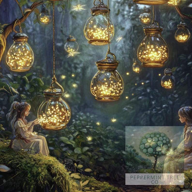 Firefly Lantern Fairies Print, Vintage Cottagecore Fairytale Art - Etsy