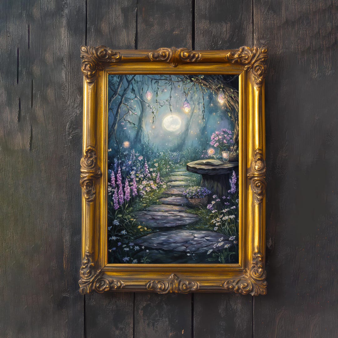 Night Time Spell Garden Cottagecore Print Poster Vintage Witchy Art ...