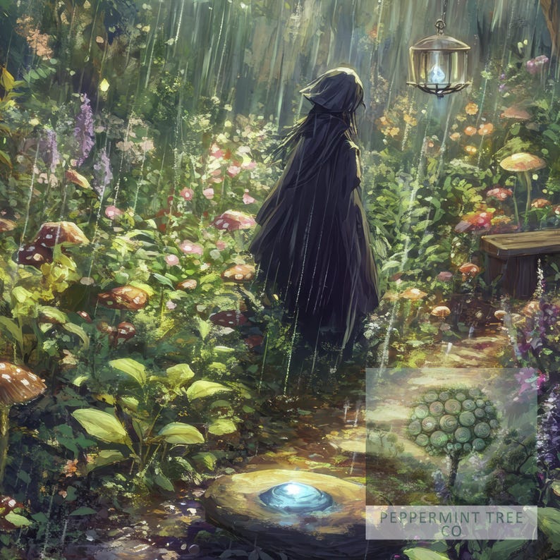Rain Summoning Garden Cottagecore Print Poster Vintage Magical Art Dark ...
