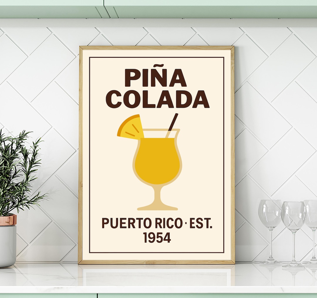 Piña Colada Poster Cocktail Wall Art Tropical Drink Print Home Bar ...