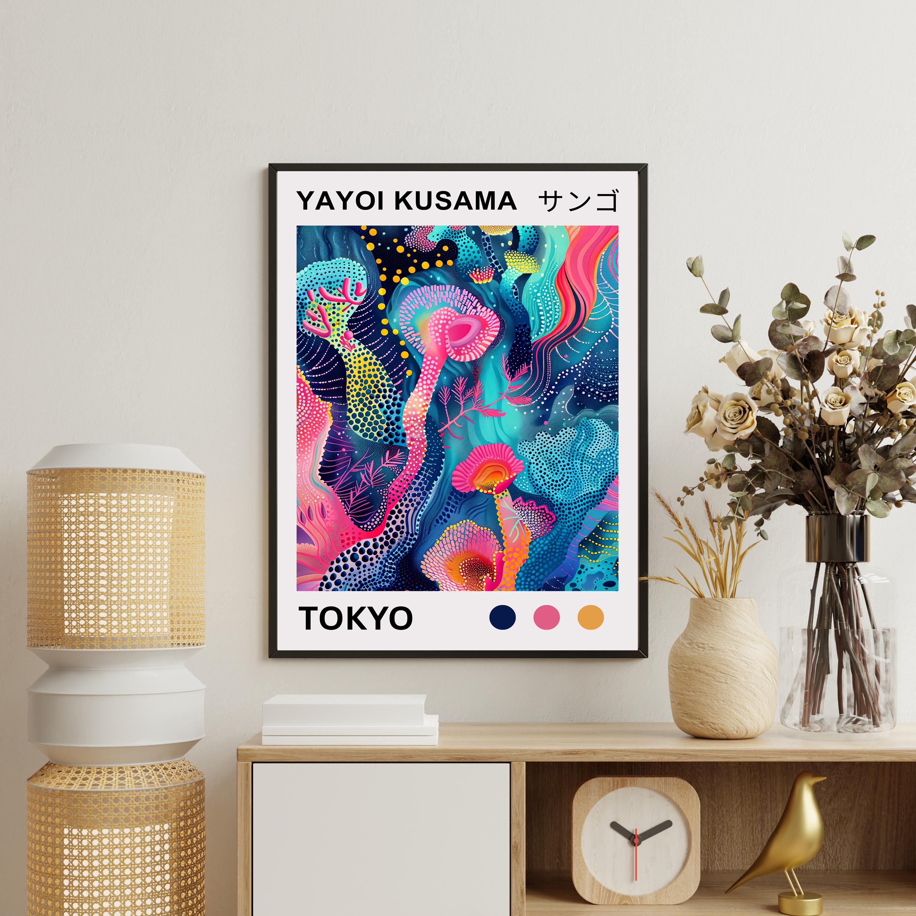 Yayoi Kusama Mushroom Poster Modern Pop Art Print Japanese Abstract ...