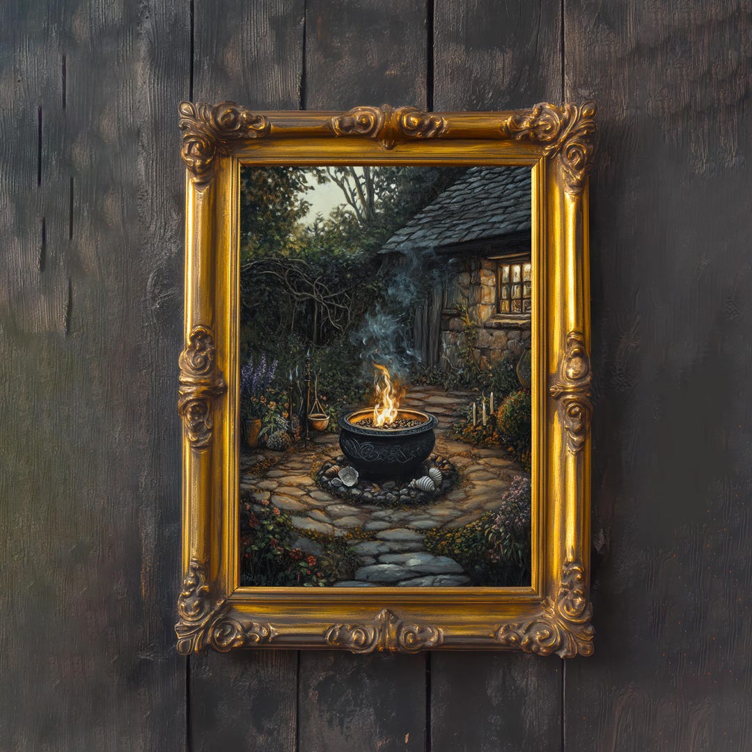 Cauldron of Elements Cottagecore Print Poster Vintage Magical Art Dark ...