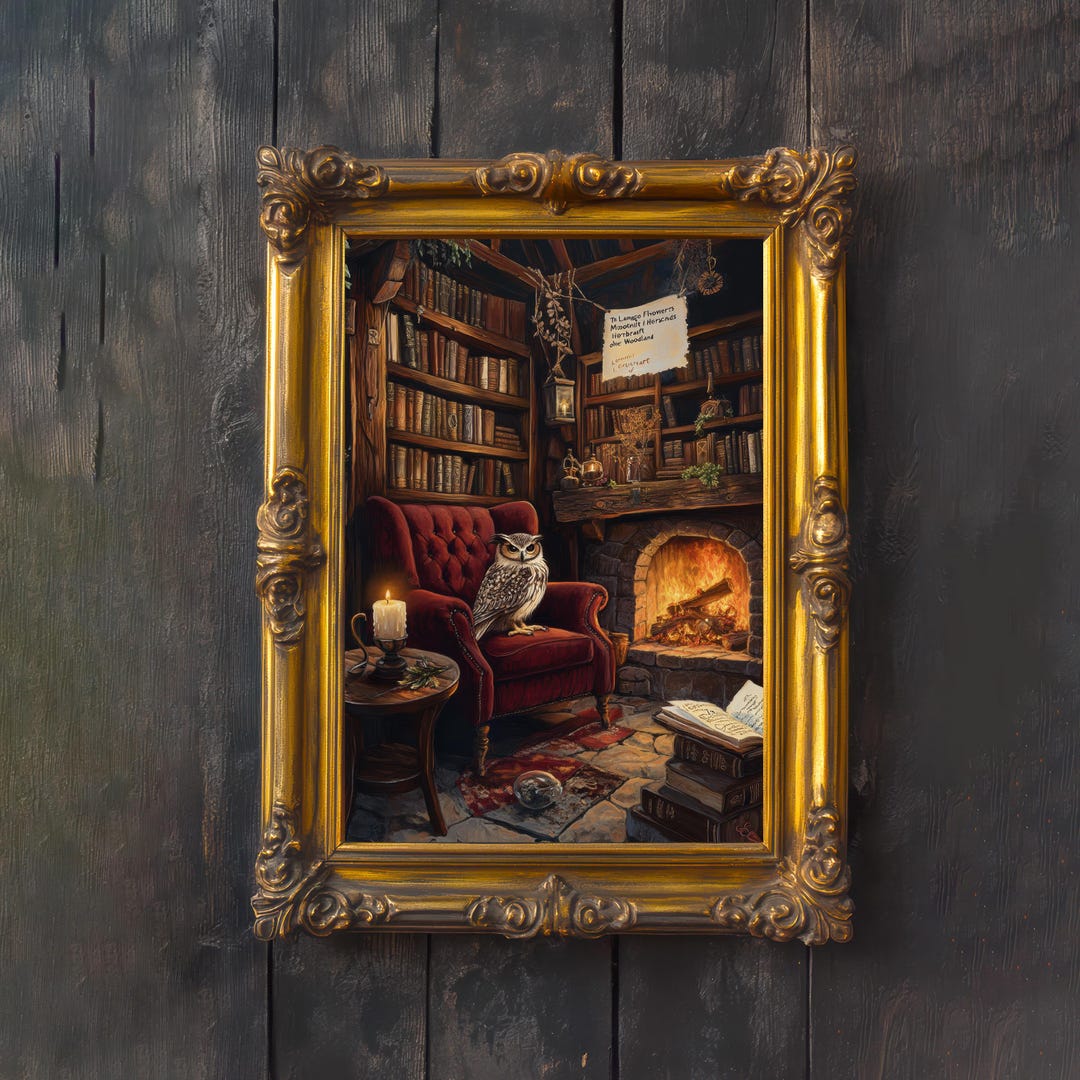 Spell Book Library Cottagecore Print Poster Vintage Witchy Art Dark ...