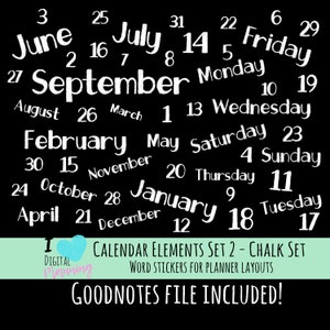 Calendar Elements Decorative Chalk Word Digital Planner Stickers Set 2 ...