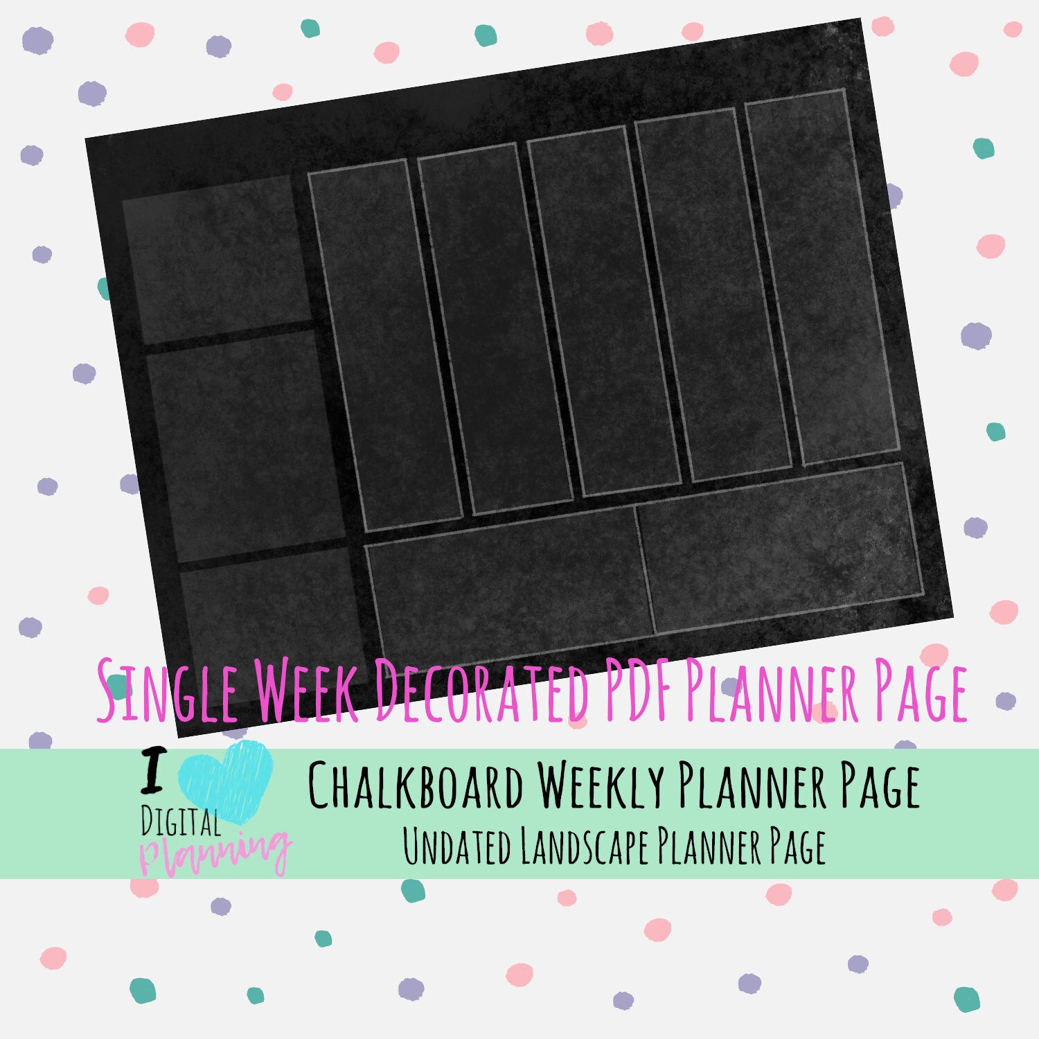 Chalkboard - Single Week Decorated PDF Planner Page in Landscape, Ready ...
