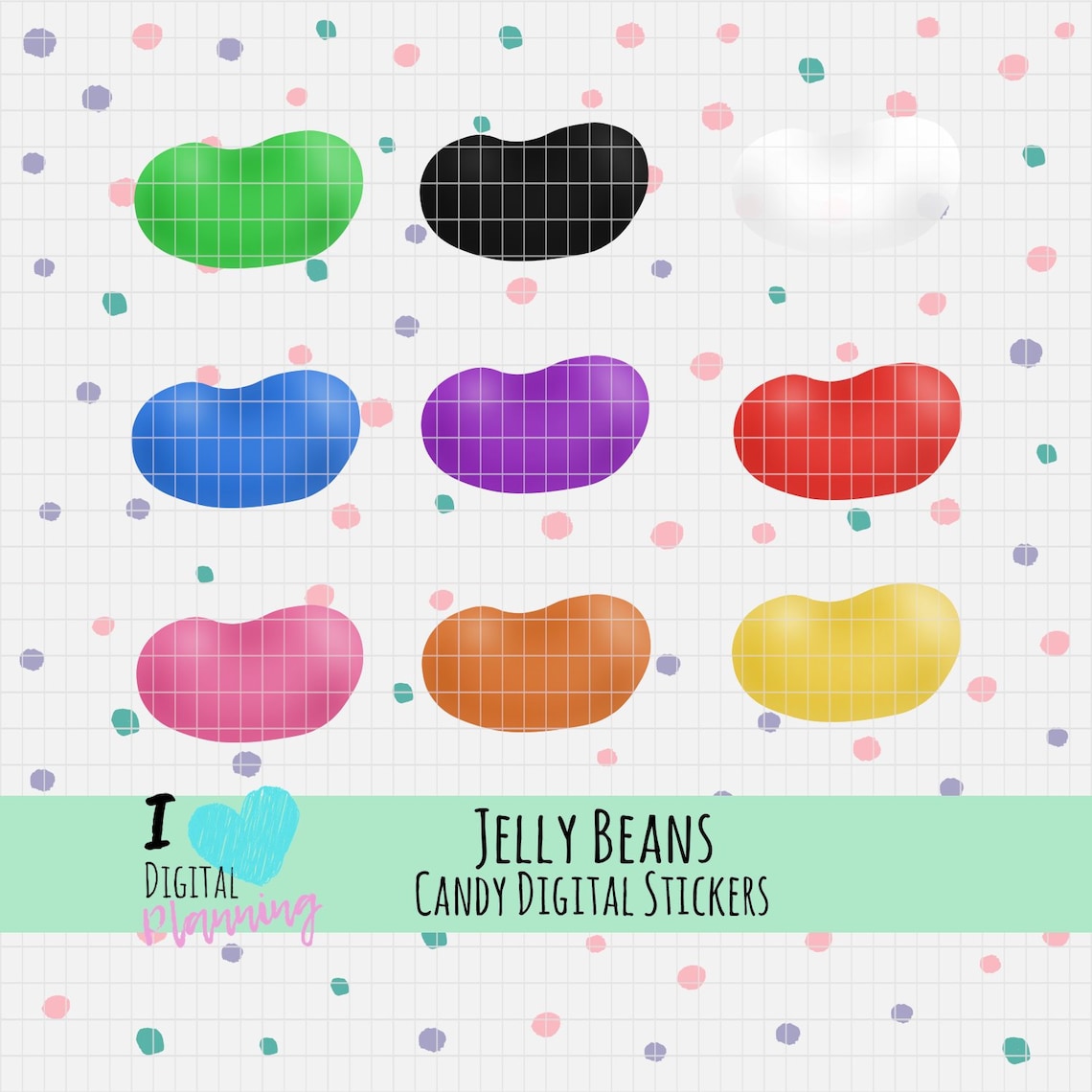 Jelly Beans Digital Planner Stickers, PNG and Goodnotes File, Easter ...