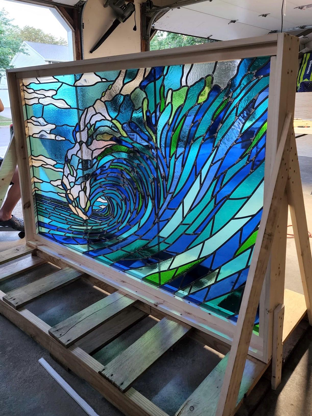 Ocean Wave Stained Glass Window Panel - Etsy